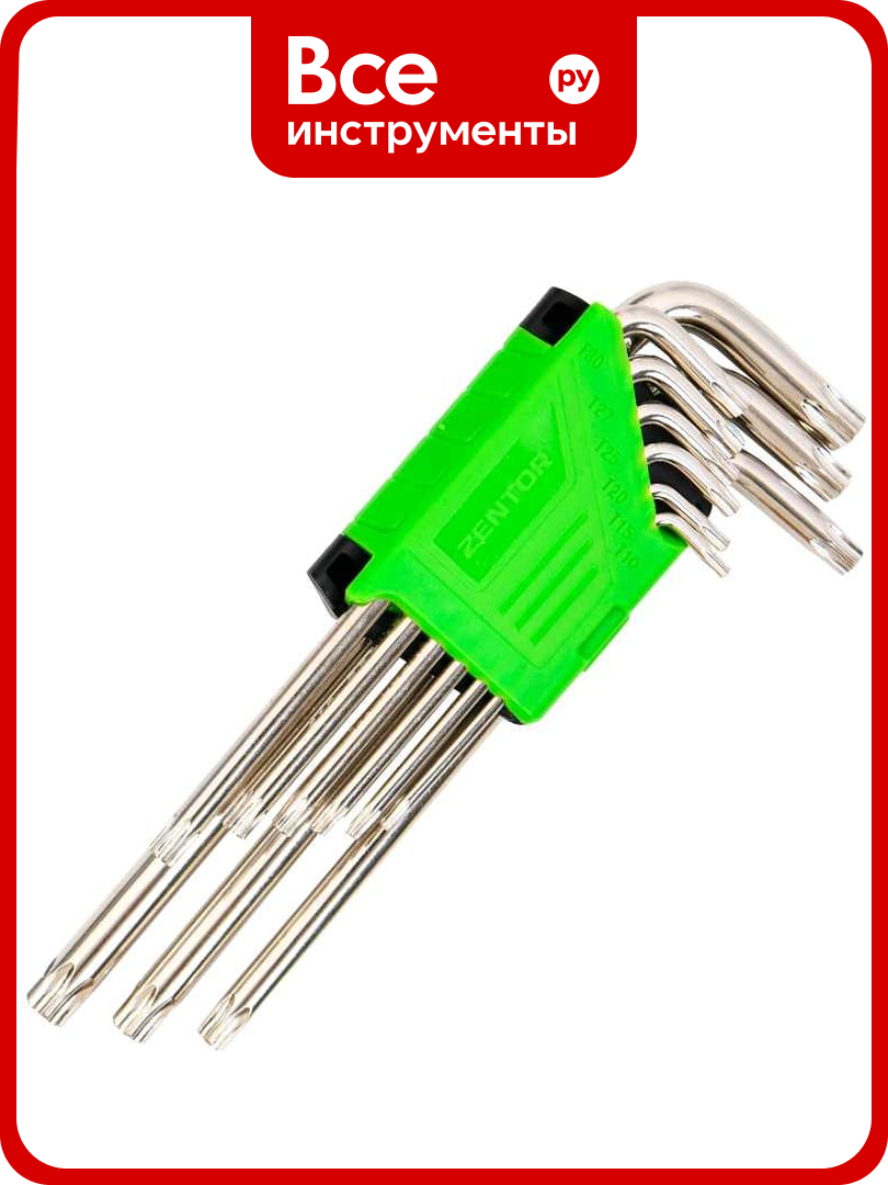 Набор ключей Torx Zentor ZT17122S, CrV, никелированные, Г-образные, 9 шт