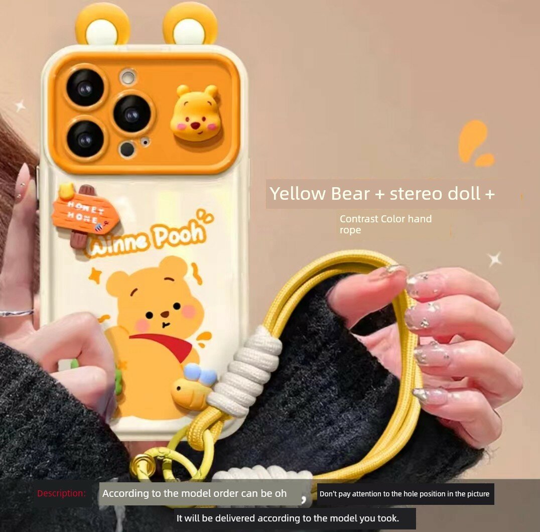 Чехол-бумажник для iPhone XS Max прозрачный с желтым мишкой-подвеской, шнуром для ушей, белый