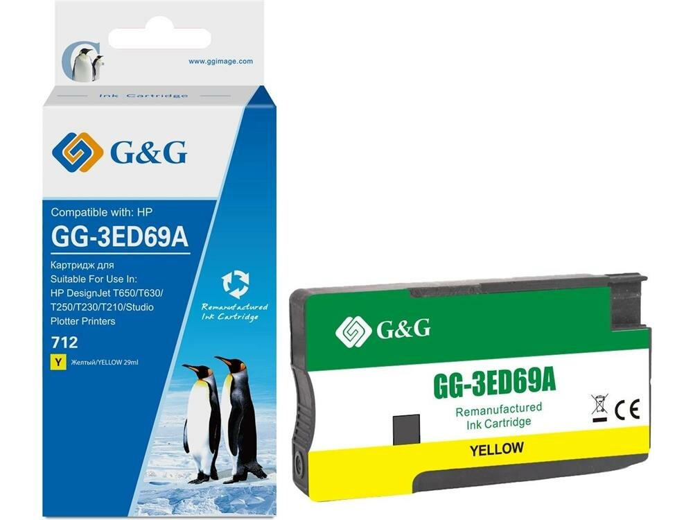 Картридж струйный G&G GG-3ED69A 712 желтый (29мл) для HP DesignJet T650/T630/T250/T230/T210/Studio Plotter Printers