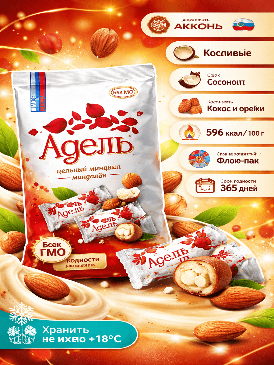 Конфеты Акконд Адель цельный миндаль, 500г