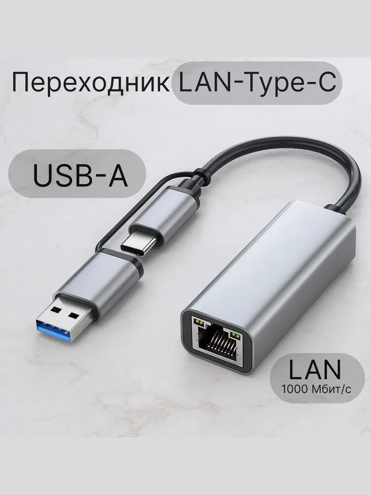 Сетевая карта USB / USB Hub Lan Adapter/ Ethernet адаптер сетевой/ RJ-45 переходник LAN Интернет 1000 Мбит/с