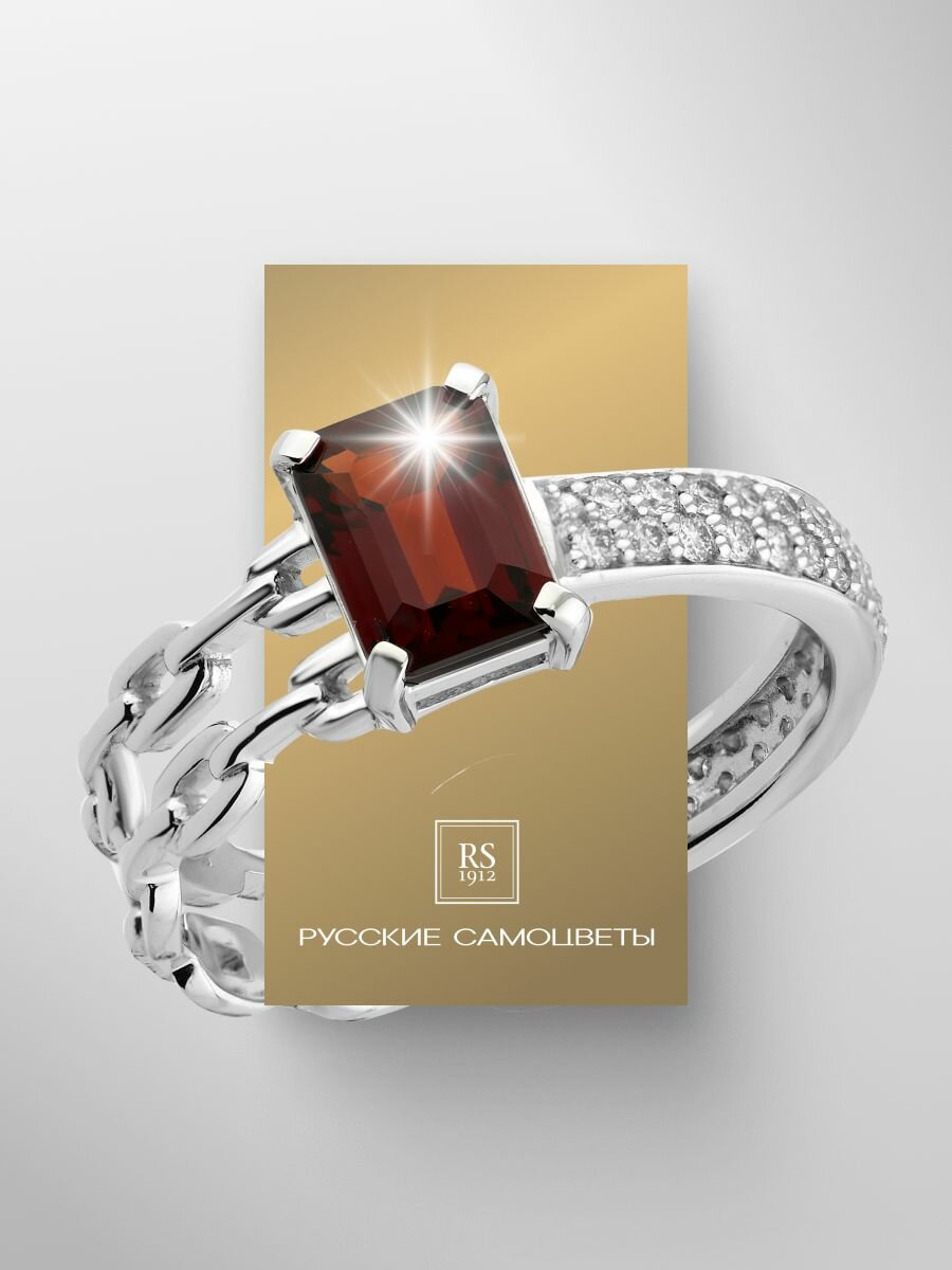 Кольцо, золото, 585 проба, родирование, бриллиант, гранат