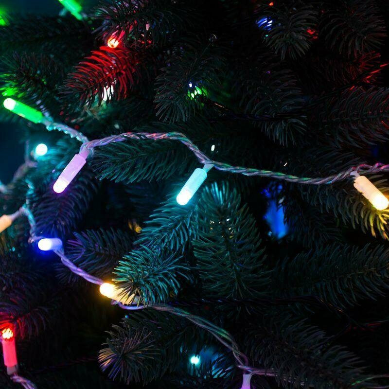 Гирлянда светодиодная "Нить" 10м 100LED мультиколор RGB 10Вт 230В IP65 провод ПВХ прозр. (свечение с динамикой при использовании контроллера) Neon-Night 245-409