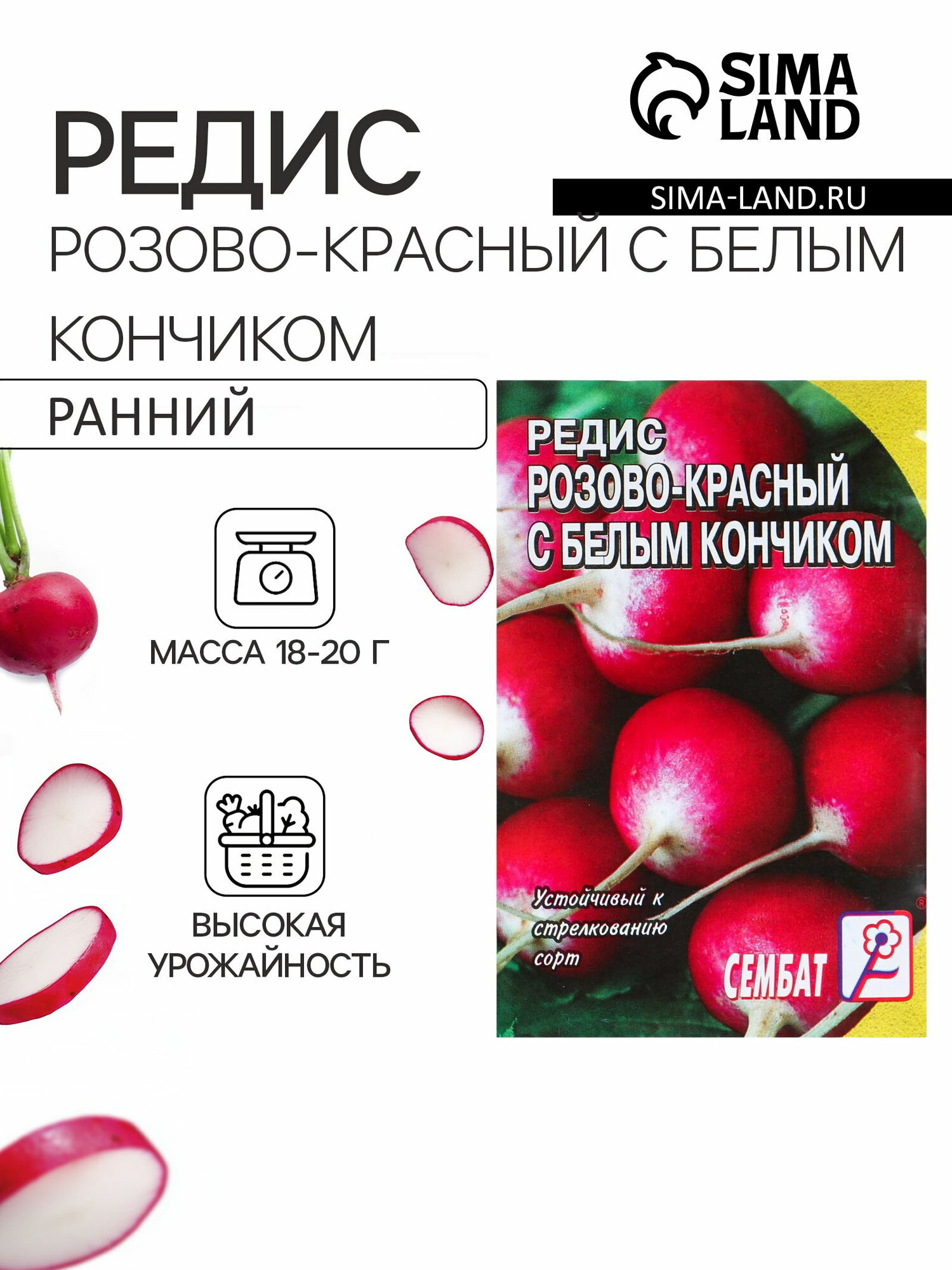 Семена Редис Розово- красный с белым кончиком, 3 г, посев (посадка) в грунт: август, 4 шт.