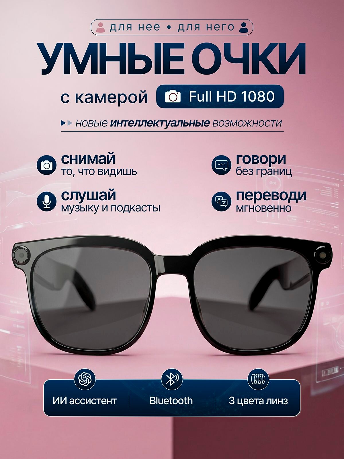 Очки с камерой и микрофоном Smart Glasses Al