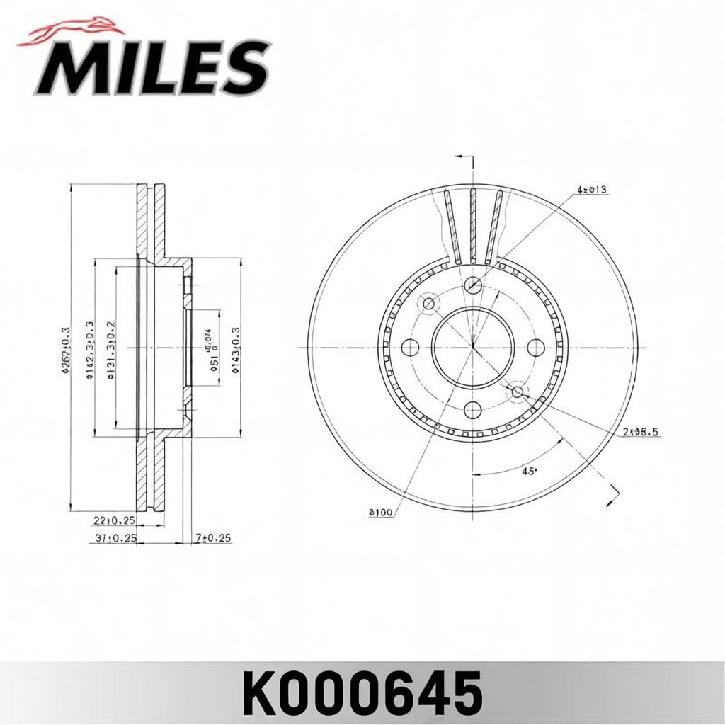 Диск тормозной передний RENAULT LAGUNA 1.8-2.2 93-01/MEGANE 1.8-2.2 96-01 (TRW DF1032) K000645 Miles