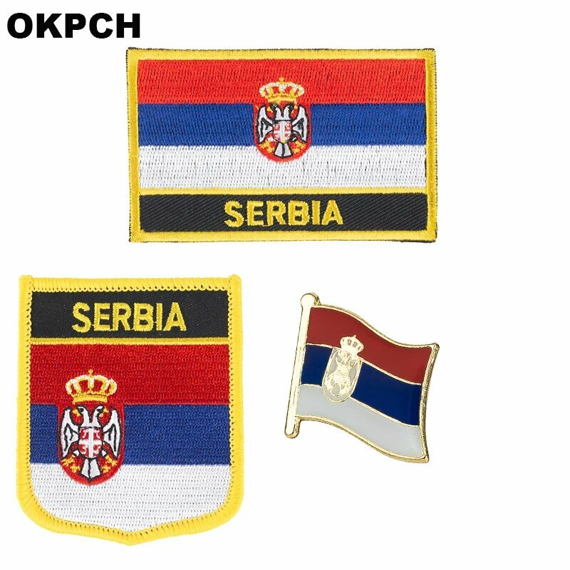 Вышитые нашивки флагов Сербии из хлопка OKPCH 8*5 и 7*6см PT0152-3