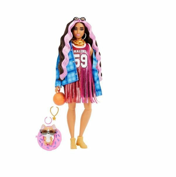 BARBIE EXTRA кукла в синей клетчатой рубашке HDJ46