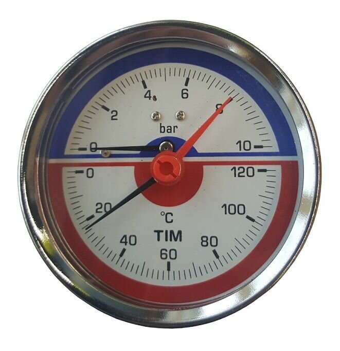 Термоманометр TIM аксиальный 1/2" 10 бар 80 мм 120С Y-80T-10