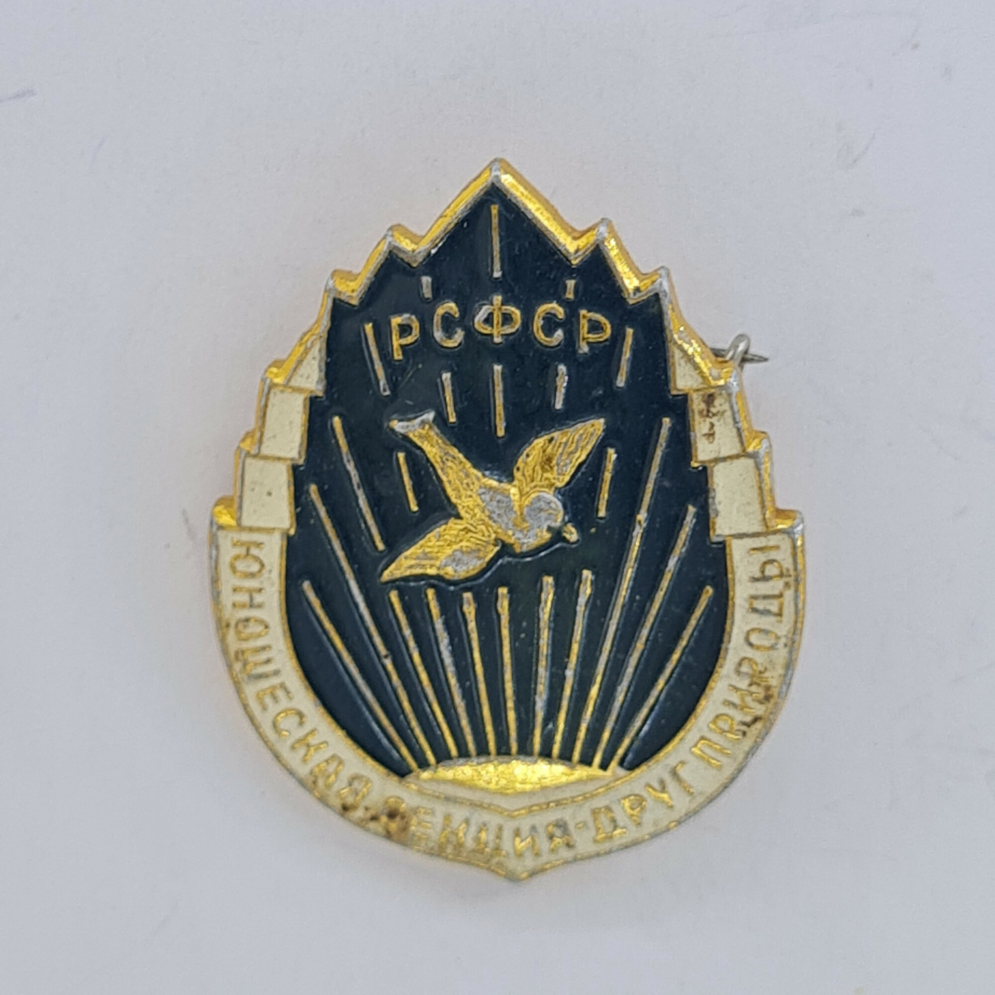 Значок СССР. РСФСР, юный путешественник, друг природы, птица, туризм. Винтажный значек.