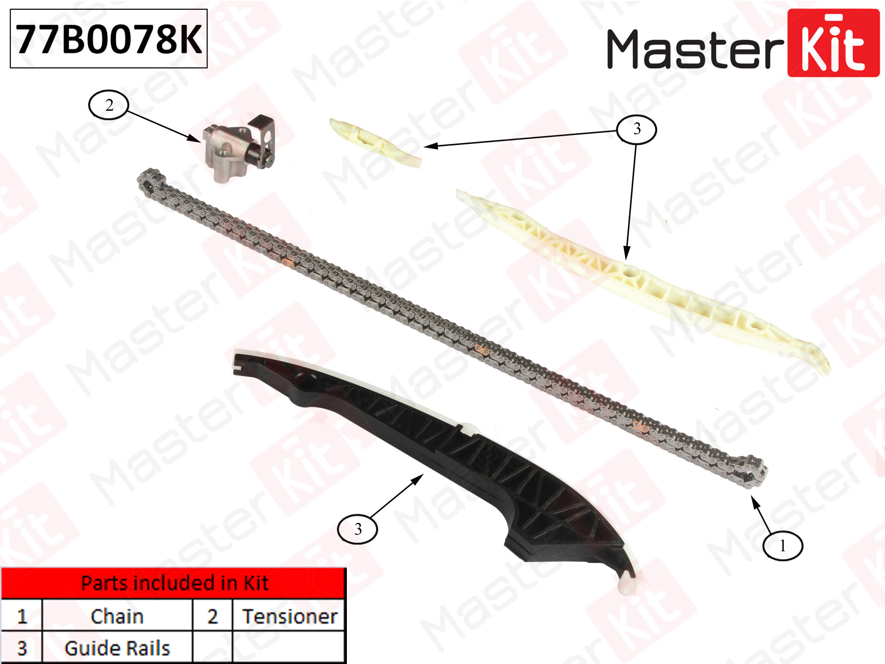 Комплект цепи ГРМ Audi A4 1.8 TFSI CABA/CDHA/CDHB 08-15 без звездочек MasterKit 77B0078K