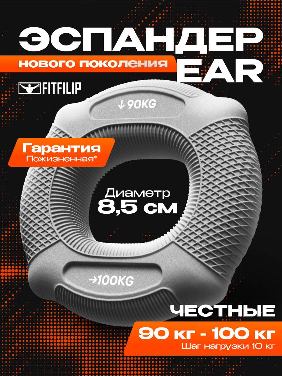 Нагрузка - 90кг - 100кг эспандер кистевой FITFILIP, модель EAR