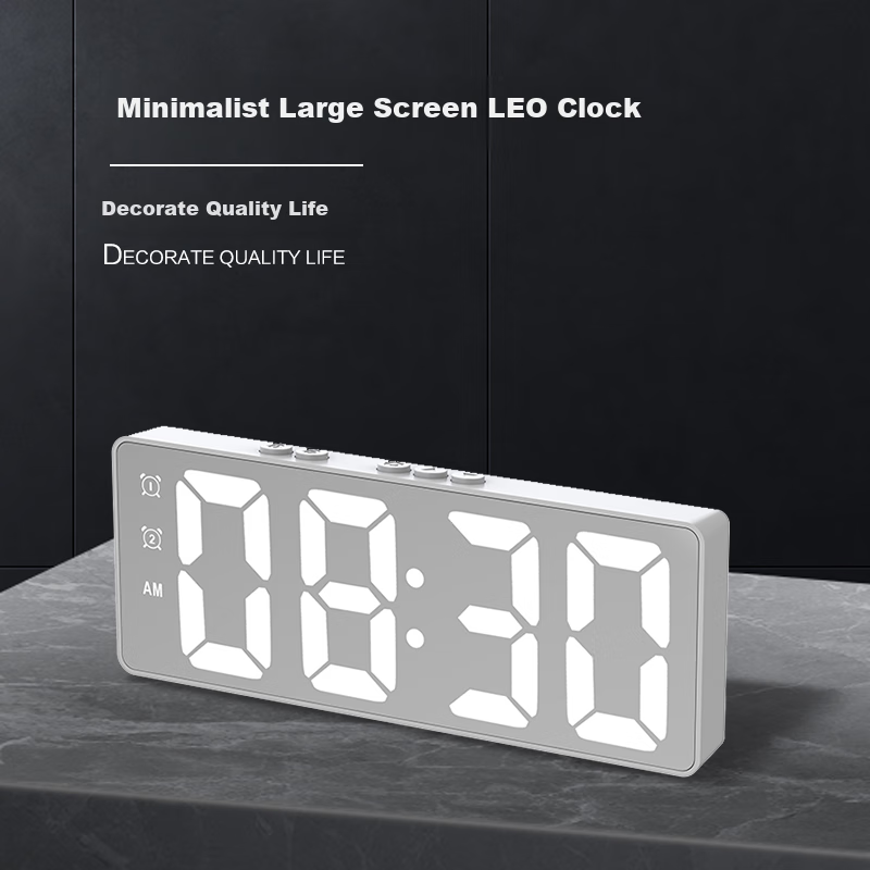Compas Creative LED Large Screen Clock Night Light Electronic Alarm Clock Living Room Bedroom Table Clock Student Alarm Clock 810 White