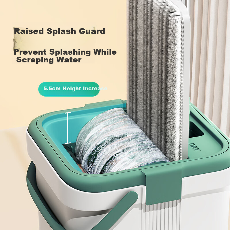 MARYYA Flat Mop with 32cm Handle and 126cm2 Cloth, Bucket with Hands-Free Washing, Dual-Use for Wet and Dry Cleaning, Household Cleaning Tool