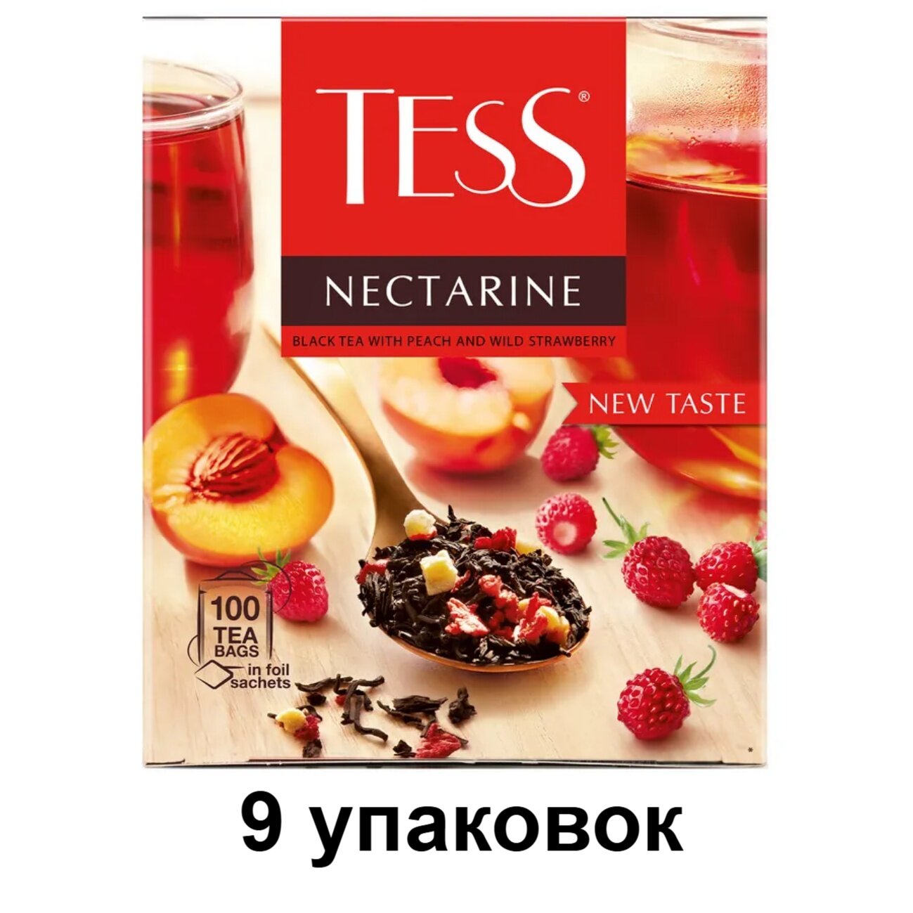 Чай Tess черный, Nectarine, 1,5г х 100 пакетиков с ярлычками, в комплекте 9 упаковок