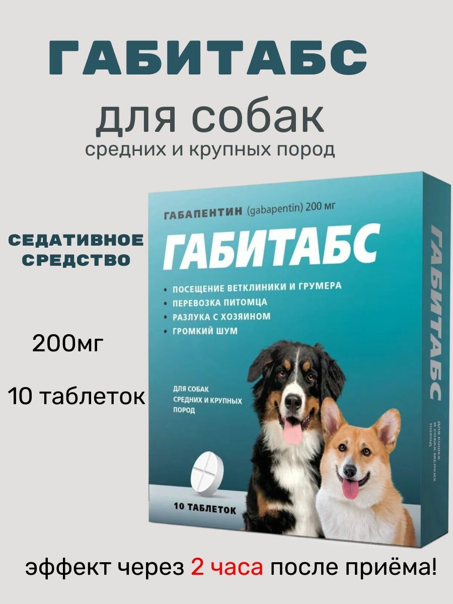 Таблетки для устранения поведенческих расстройств у собак средних и крупных пород Габитабс 200 мг (Apicenna),10таб Габапентин. Нейротроп