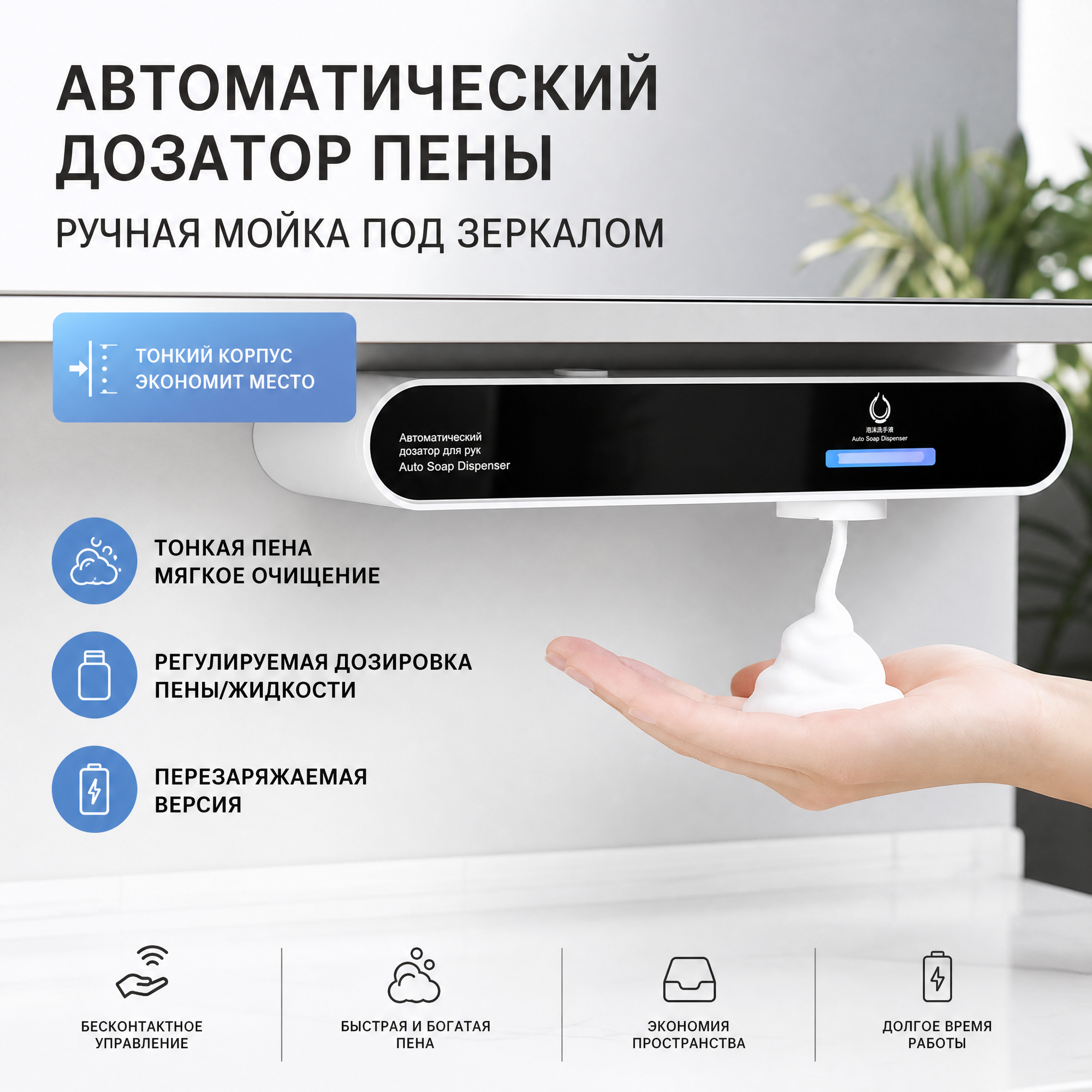 Индукционный дозатор мыла под зеркальным шкафом/настенный дозатор моющего средства