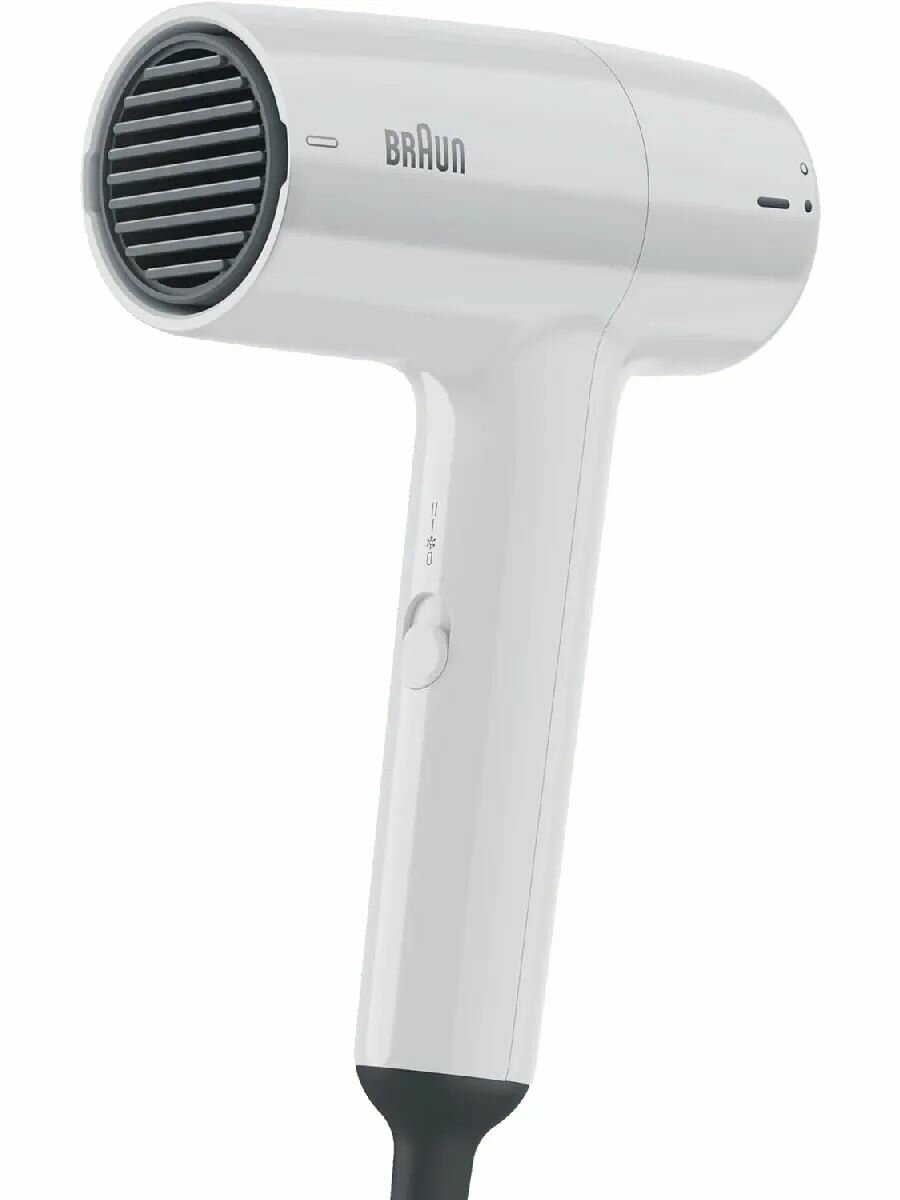 Фен для волос Braun BRHD155E, 1800 Вт, 2 скорости, 2 температурных режима, холодный воздух, 2 насадки, белый — фото 1
