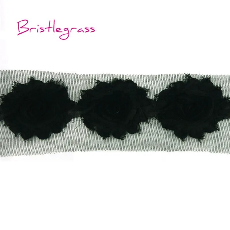 BRISTLEGRASS шифоновая тесьма с розами 2.5 дюйма Черный, Black