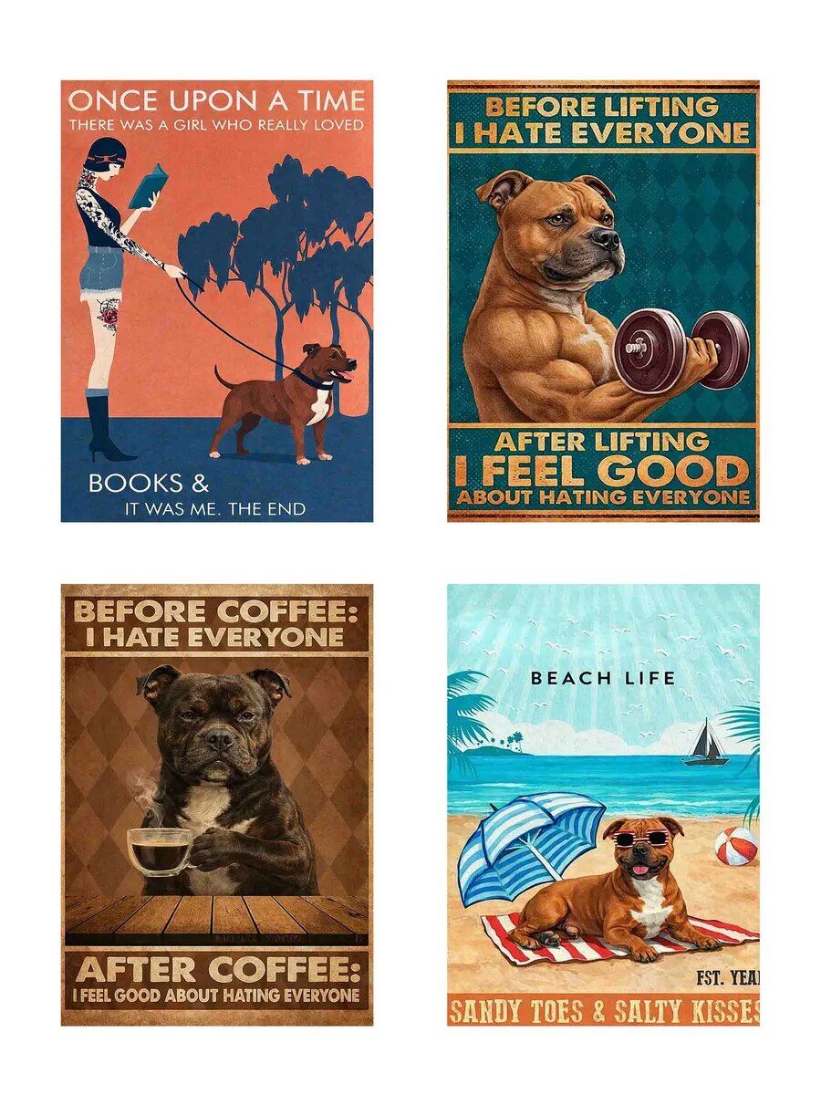 Стаффордширский бультерьер, Beach Life, 4 Плаката, 30x21с
