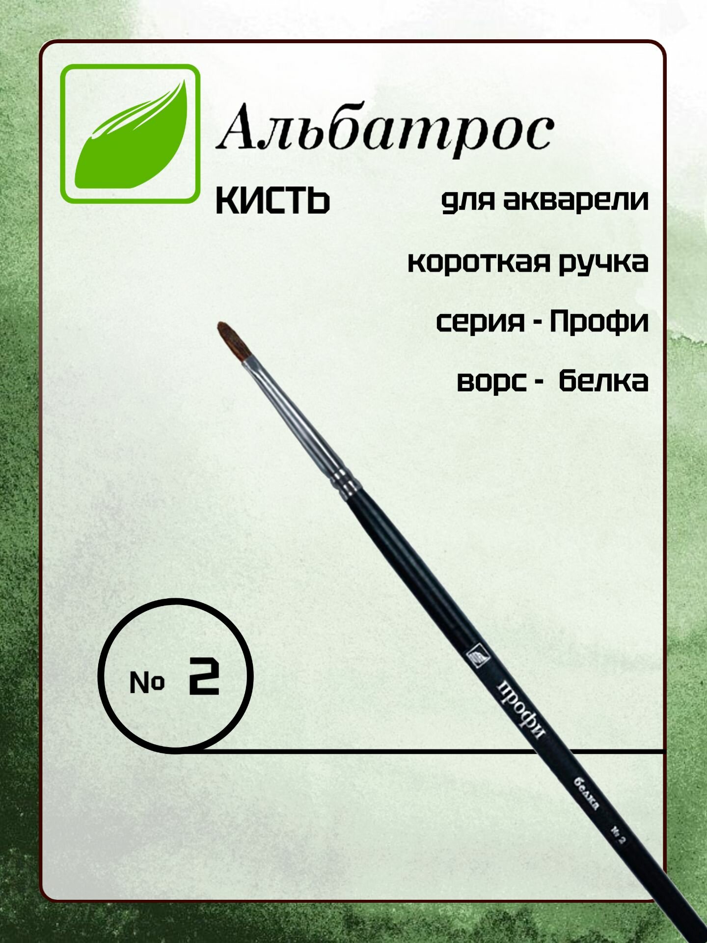 Кисть художественная Альбатрос "Профи" № 2 L-8.0/10, белка, овальная