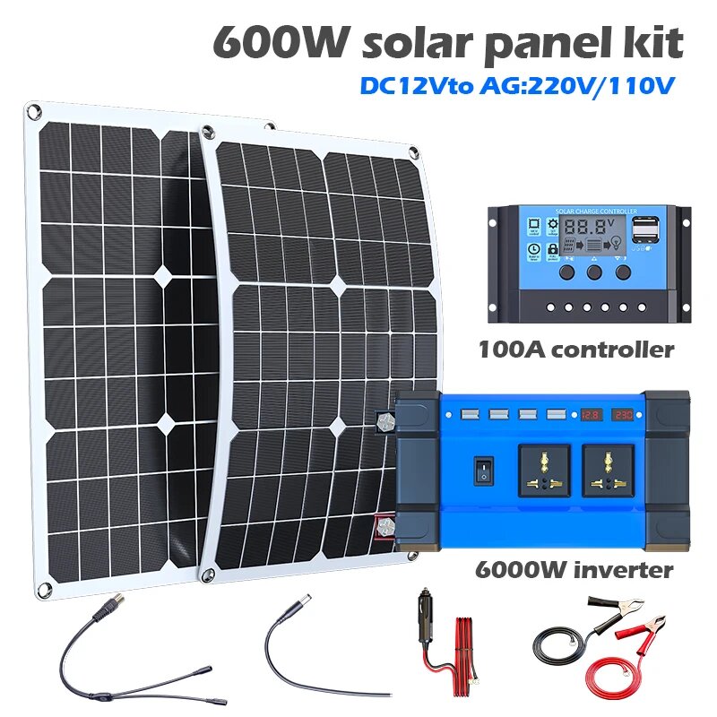 Солнечная панель 600W, 12V-220V/110V, 100A