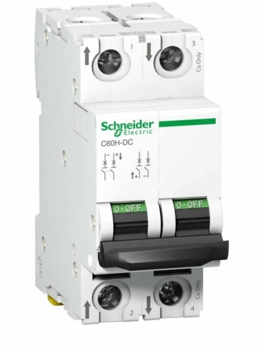 A9N61521 Schneider Electric, 2п, 1А, 500V DC, х-ка C, Icu 10kA, C60H-DC Автоматический выключатель.
