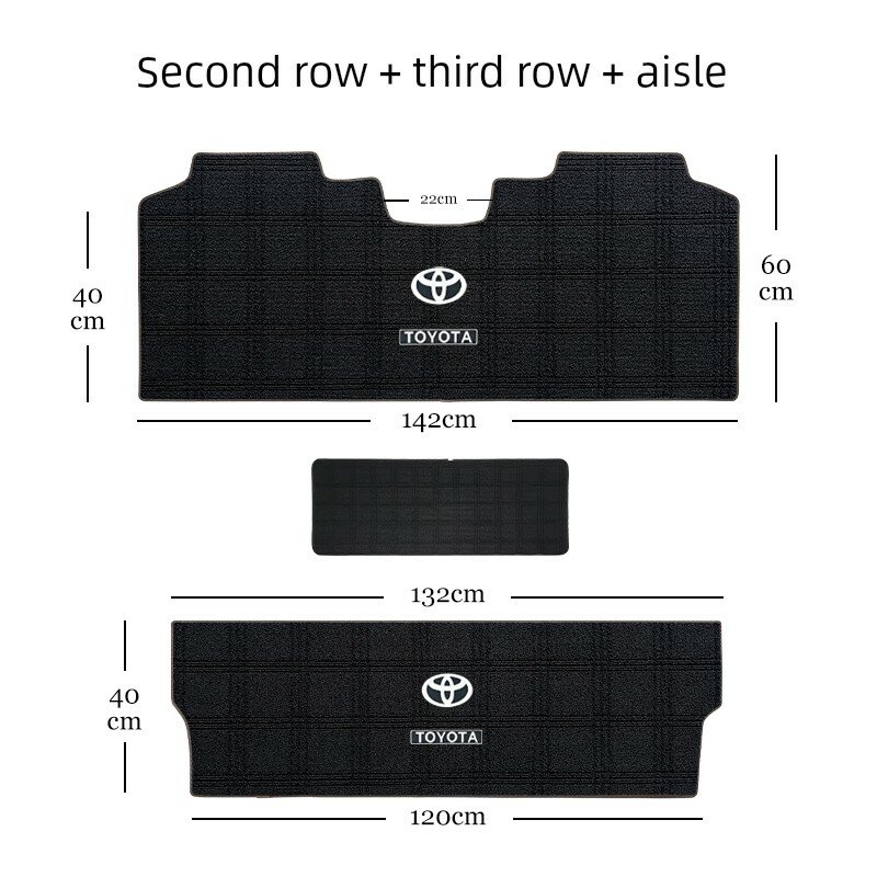 Коврики для пола Toyota Sienna средний и третий ряд с шерстяной текстурой и резиновой подошвой в черном цвете