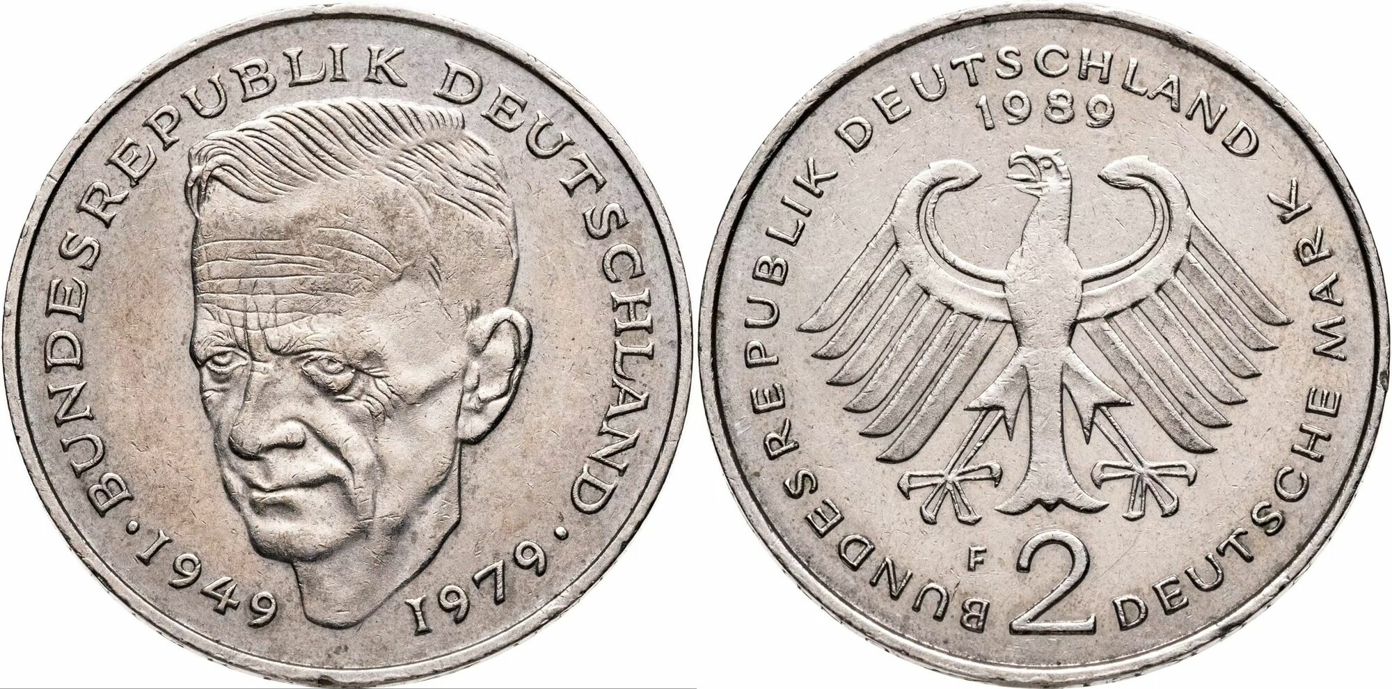Германия 2 марки, 1989 F Курт Шумахер XF