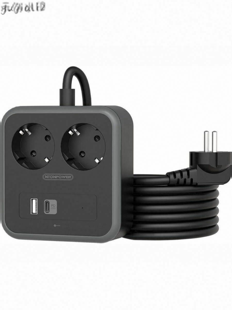 Сетевой фильтр NTONPOWER APD Удлинитель сетевой, 2 USB 2 розетки, PD 20W USB-C 18W USB-A, 3 м удлинитель, для путешествий домашних
