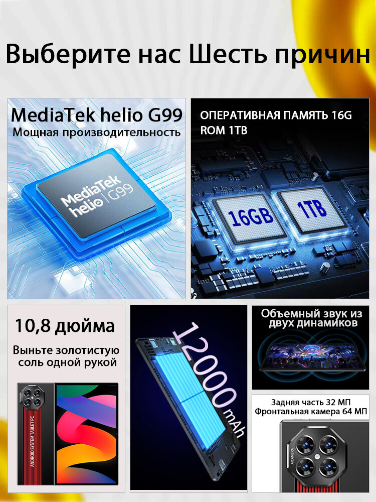 Планшет 8GB/1TB Android 13 Можно использовать SIM-карту для вызова — фото 1