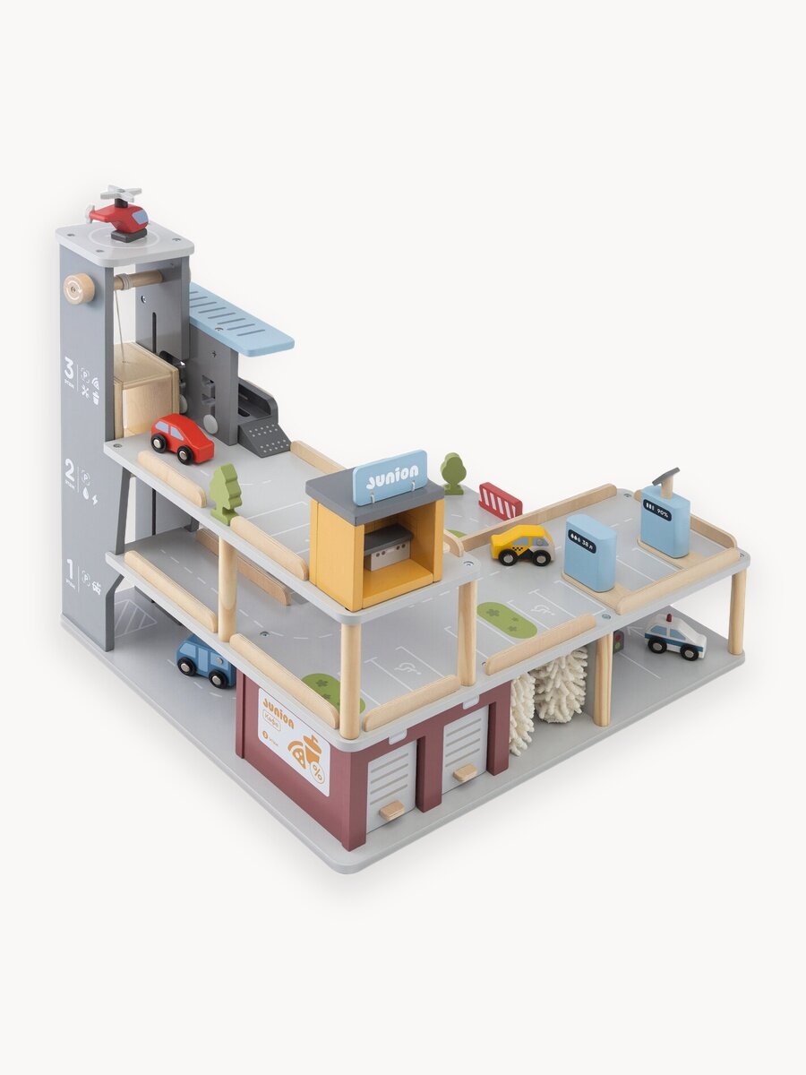 Деревянная детская парковка и гараж Junion, 44 х 52 х 45 см, 22 фигурки