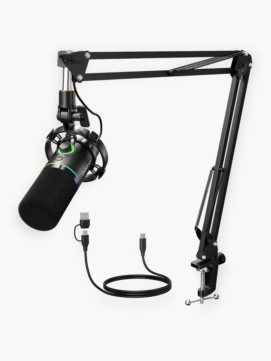Микрофон MAONO PD200XS, USB/XLR динамический с пантографом и RGB подсветкой, черный