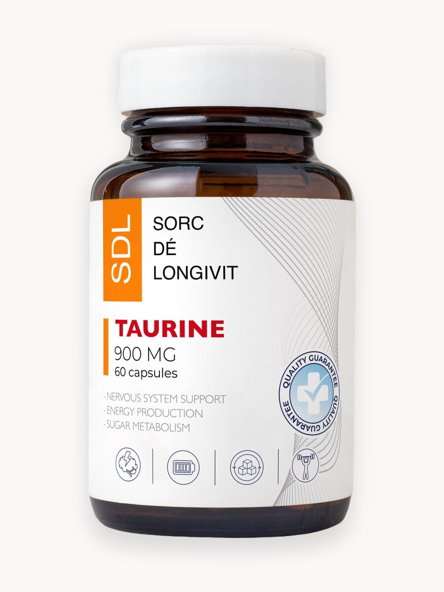 Таурин SDL для энергии, сердца, зрения, пищеварения, 900 мг , 60 капсул