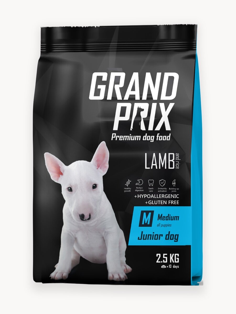 Сухой корм для щенков собак средних пород Grand Prix с ягненком 2,5 кг