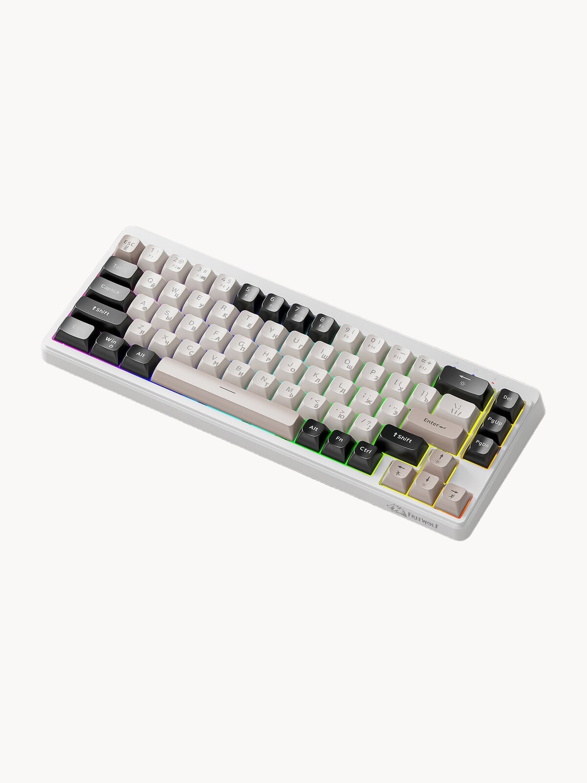 Беспроводная клавиатура FreeWolf М68, эргономичная, Bluetooth/USB, мембранный тип, подсветка