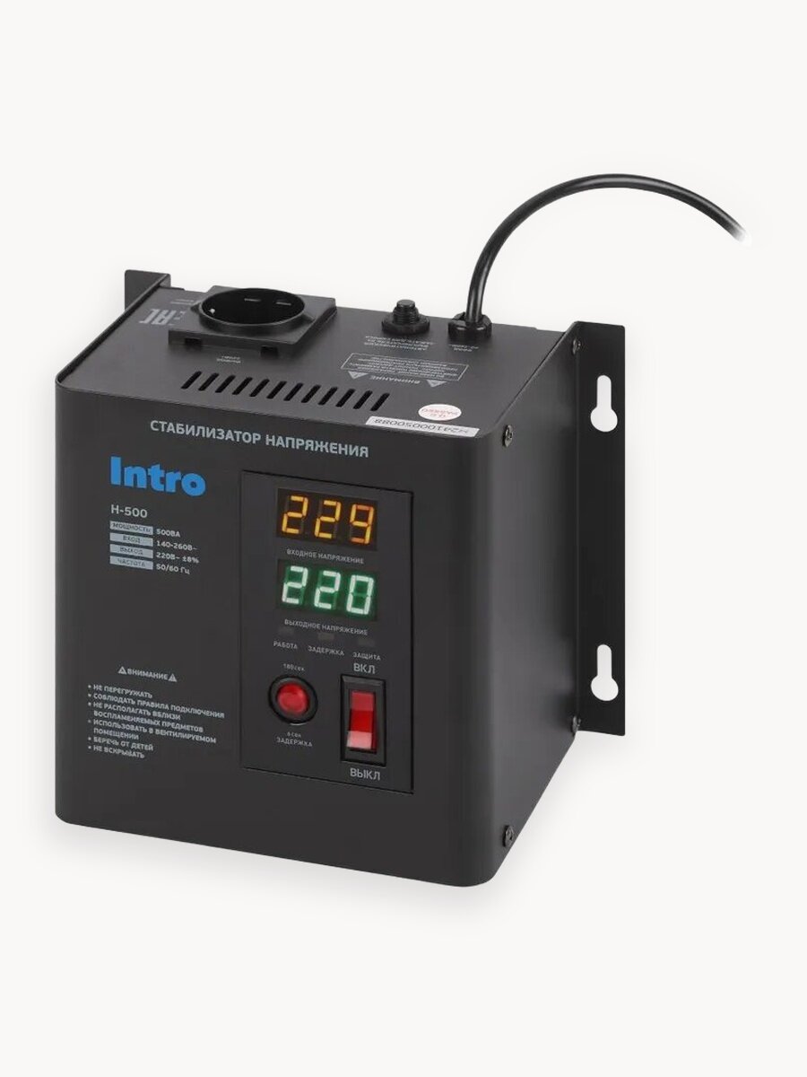 Стабилизатор напряжения 220в Intro Н-500 однофазный релейный настенный для газового котла 500ВА, 140-260В