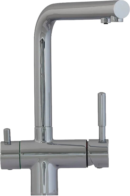 Смеситель для кухни Seaman Visconti SSL-7328-WP с краном для питьевой воды, с поворотным изливом, хром, глянцевый, однорычажный, латунный, с керамическим