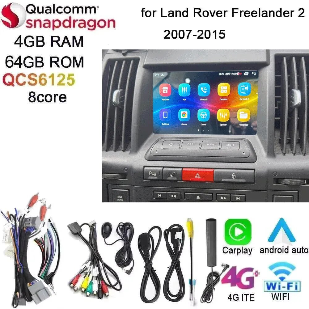 Android автомагнитола для Land Rover Freelander 2 2007-2015, Qualcomm Snapdragon 8core, 4GB RAM, 64GB ROM