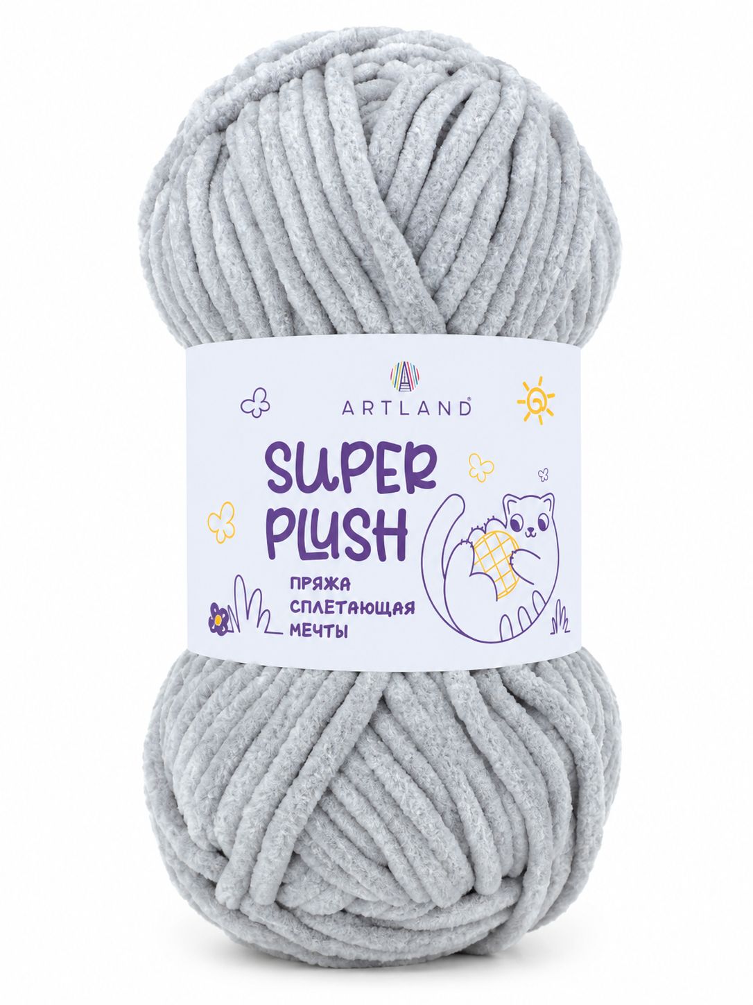 Пряжа для вязания Artland Super Plush 4 мотка (60 м, 50 гр), цвет 69 светло-серый
