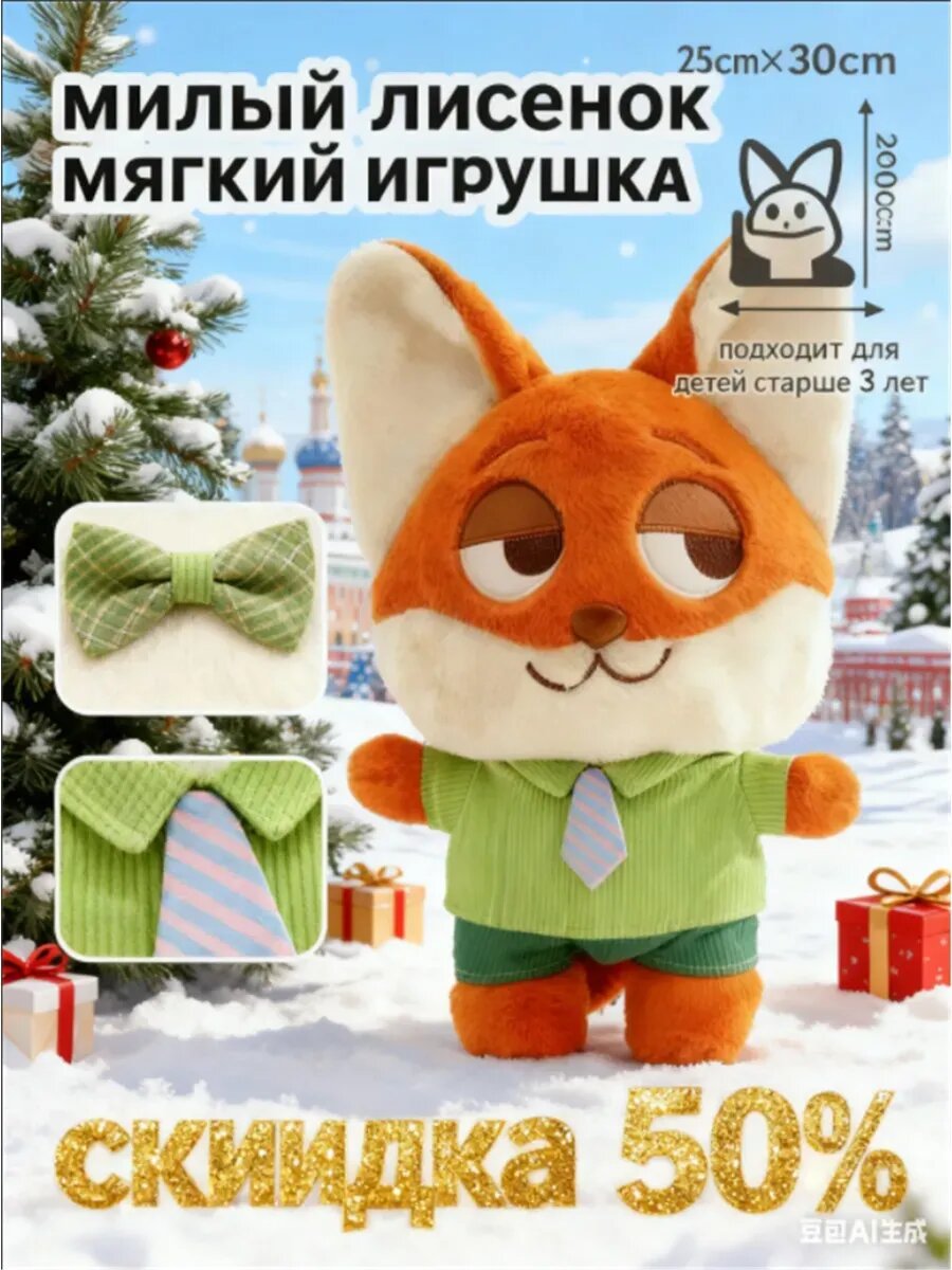 Мягкая игрушка Зверополис: Лис Ник Уайлд 25 см