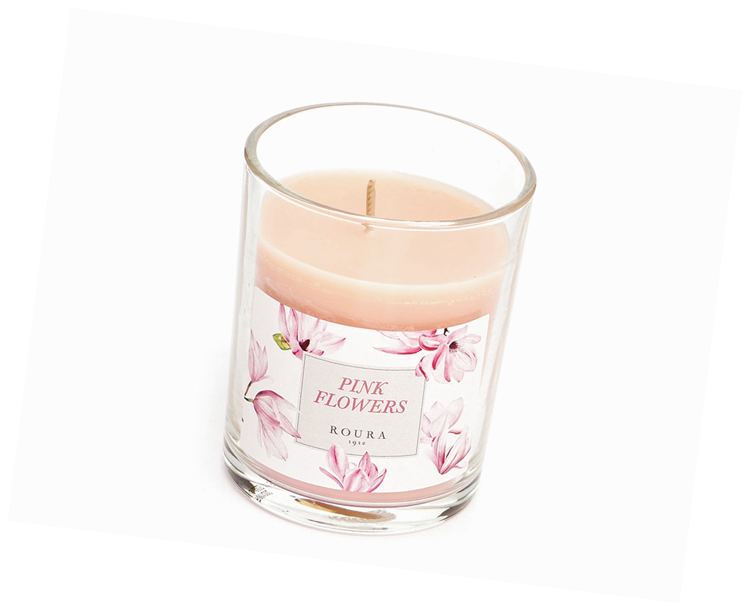 Свеча ароматическая Рура розовые Цветы 130 гр для дома / Roura Pink Flowers