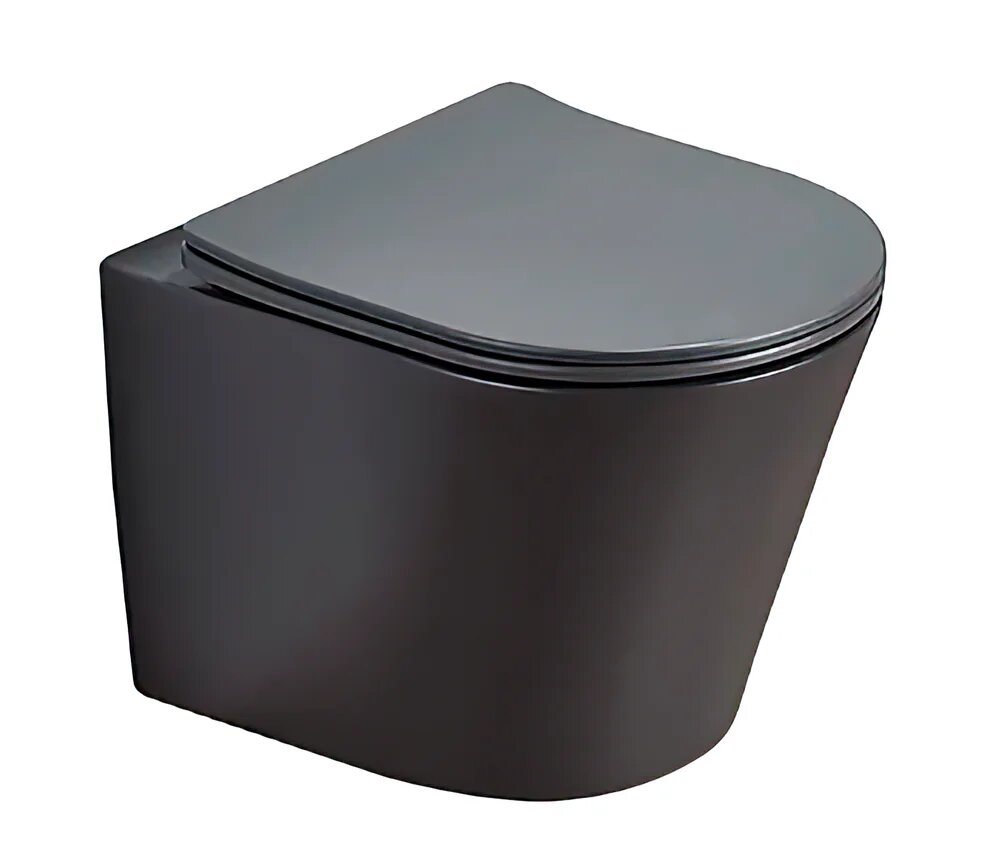 Унитаз подвесной Good Door Hansmann ROUND УНИ0020 с микролифтом, безободковый, без бачка, антивсплеск, фаянсовый, серый, матовый, овальный, сиденье для унитаза в комплекте