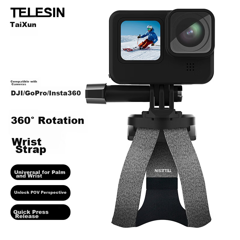 TELESIN DJI Action 5 Pro 4 Wrist Strap, GoPro 13 12 Wrist Strap, Insta360 Ace Pro Palm Strap, Wrist And Arm Sports Camera Mount