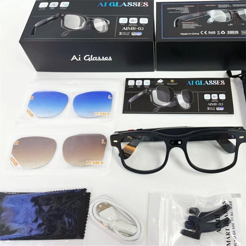 AI Smart Glasses Bluetooth Sunglasses Built-in 8MP HD Camera Microphone Speakers Touch & Voice Assistant Compatible G3 Glass