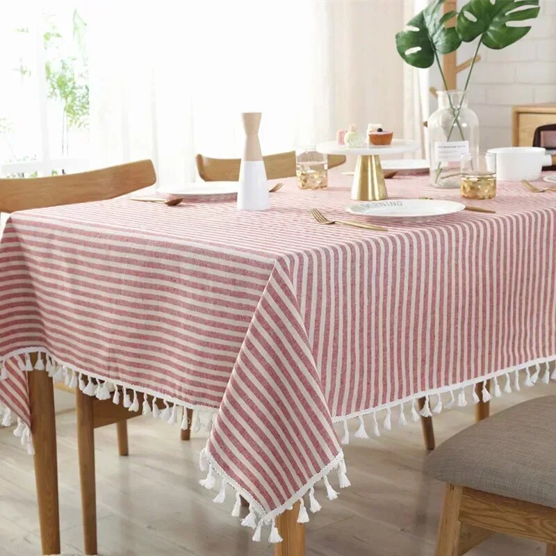 Скатерть из полиэстера и хлопка 140x200cm, Розовый, Red stripes