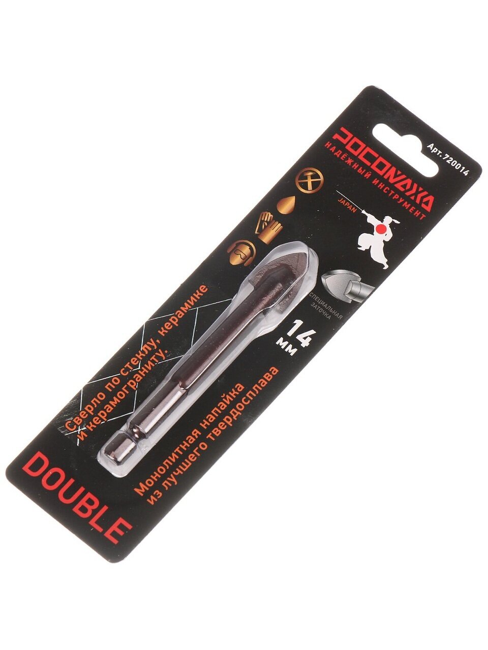 Сверло по керамограниту, керамике и стеклу, Росомаха, диаметр 14х90 мм, шестигранник, 720014