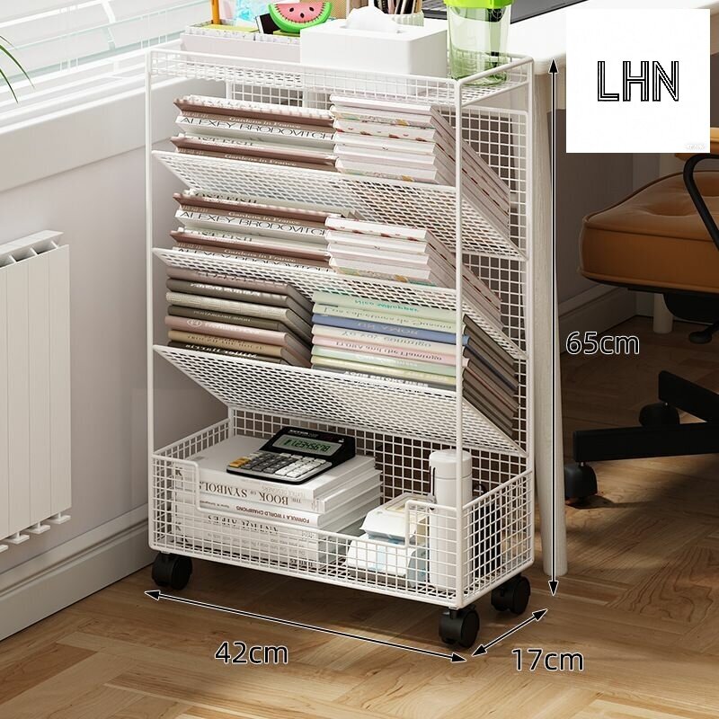 Этажерка-органайзер для книг, напольная, на колёсиках, белая