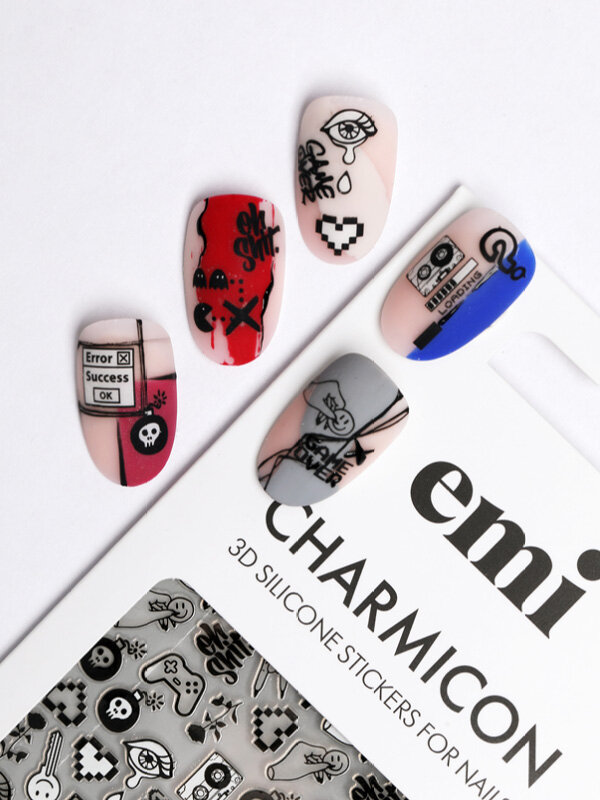 Силиконовые стикеры для ногтей EMI, Charmicon 3D Silicone Stickers №188 Game Over