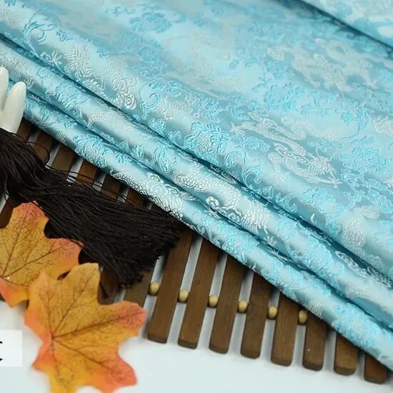 Китайская атласная парча с рисунком дракона 50x75cm, Темно-серый